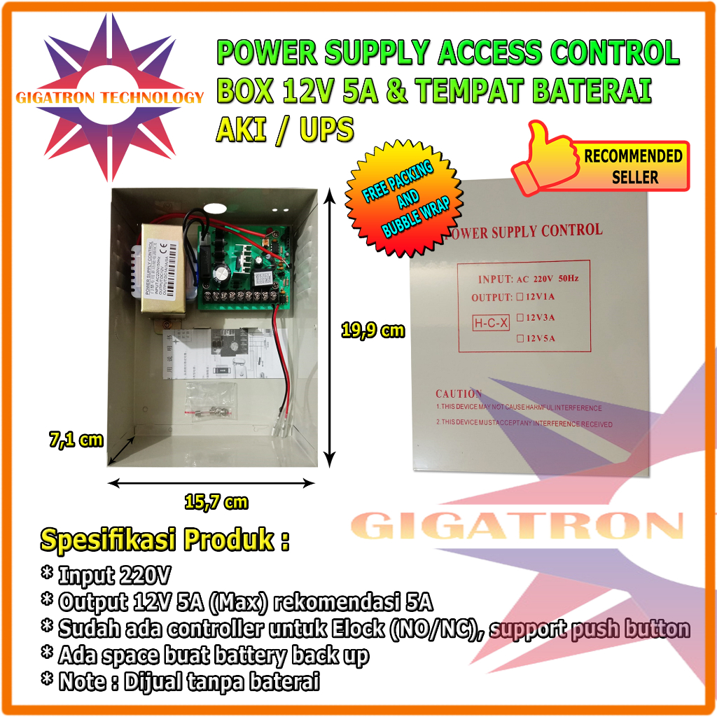Jual Power Supply Access Control 12V 5A + Tempat Beterai Aki UPS / Door Access / Power Supply ...