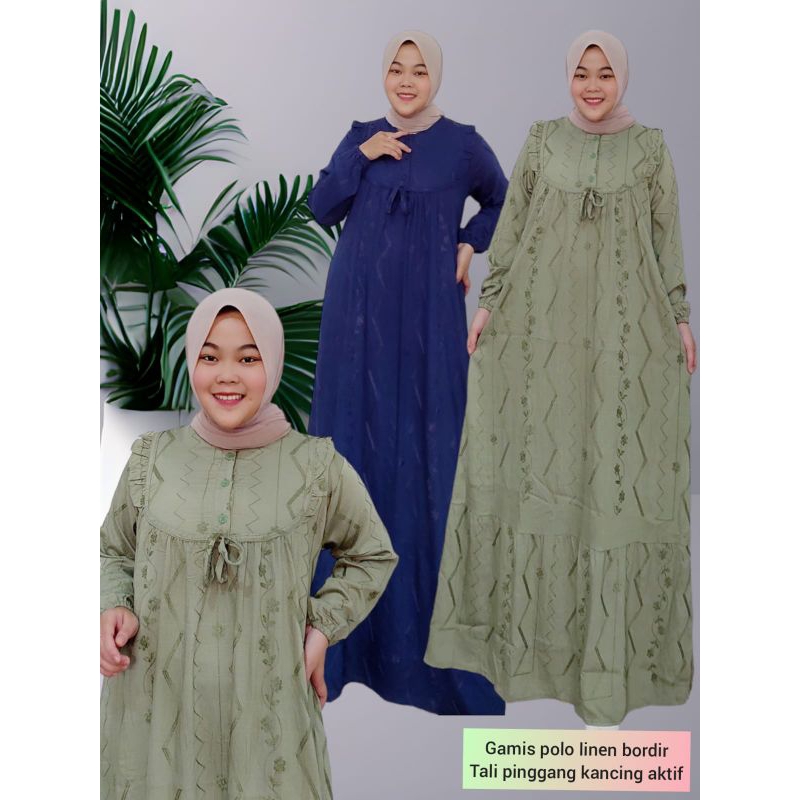 Jual GAMIS DRESS POLO LINEN MOTIF BORDIR BUNGA TIMBUL TERBARU THN 2023 ...