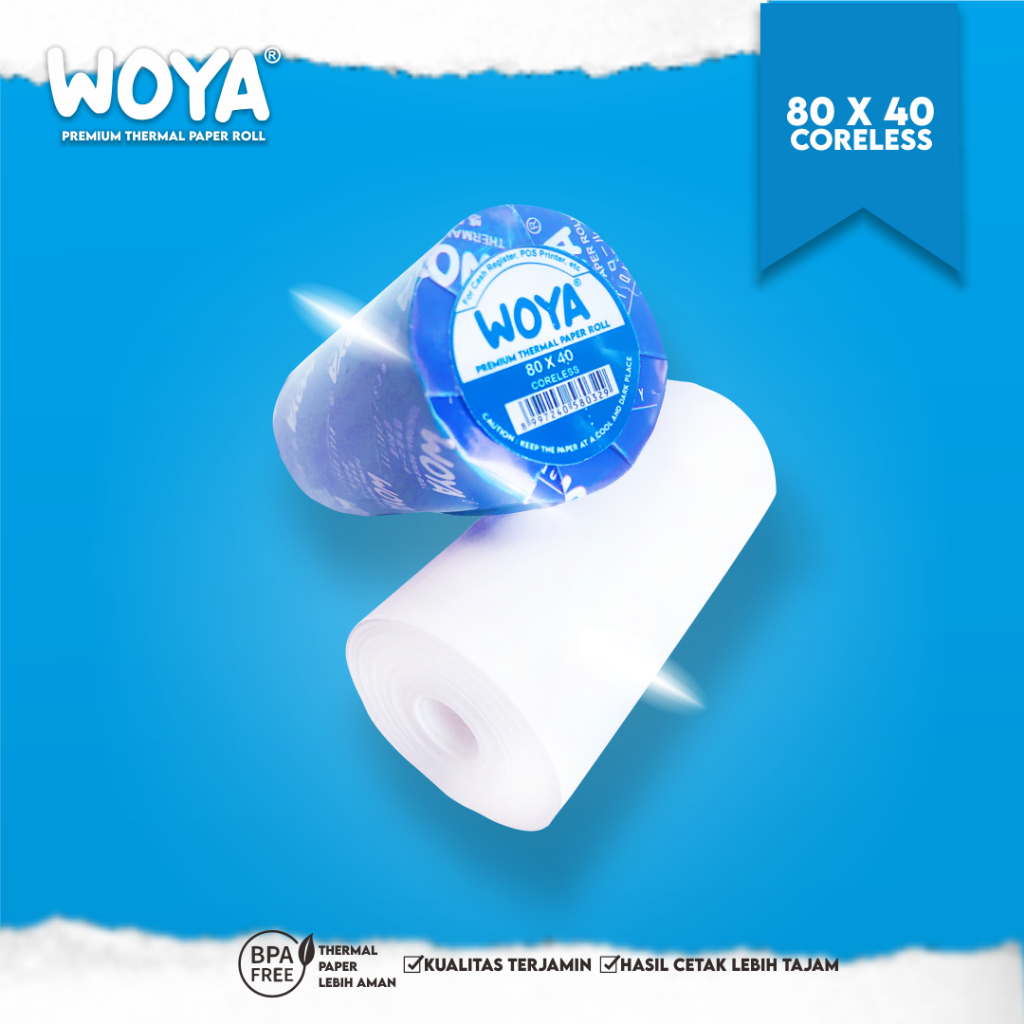 Jual WOYA Kertas Thermal 80X40 Coreless WOYA Kasir Struk Paper Roll ...