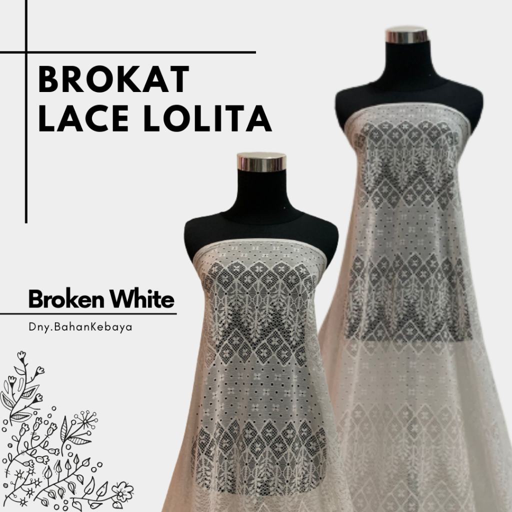 Jual Kain Brokat Brukat Lace Lolita Warna Putih Tulang Broken White ...