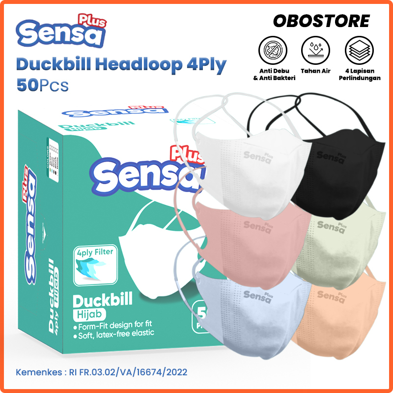 Jual Masker Duckbill 4ply Hijab Headloop Sensa Plus isi 50pcs | Shopee ...