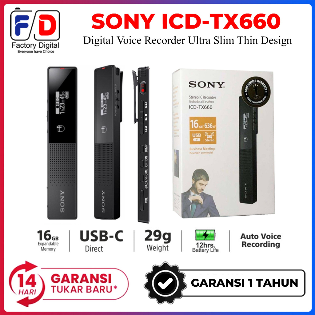 Jual Sony ICD-TX660 Voice Recorder Digital Alat Perekam Suara Original | Shopee Indonesia