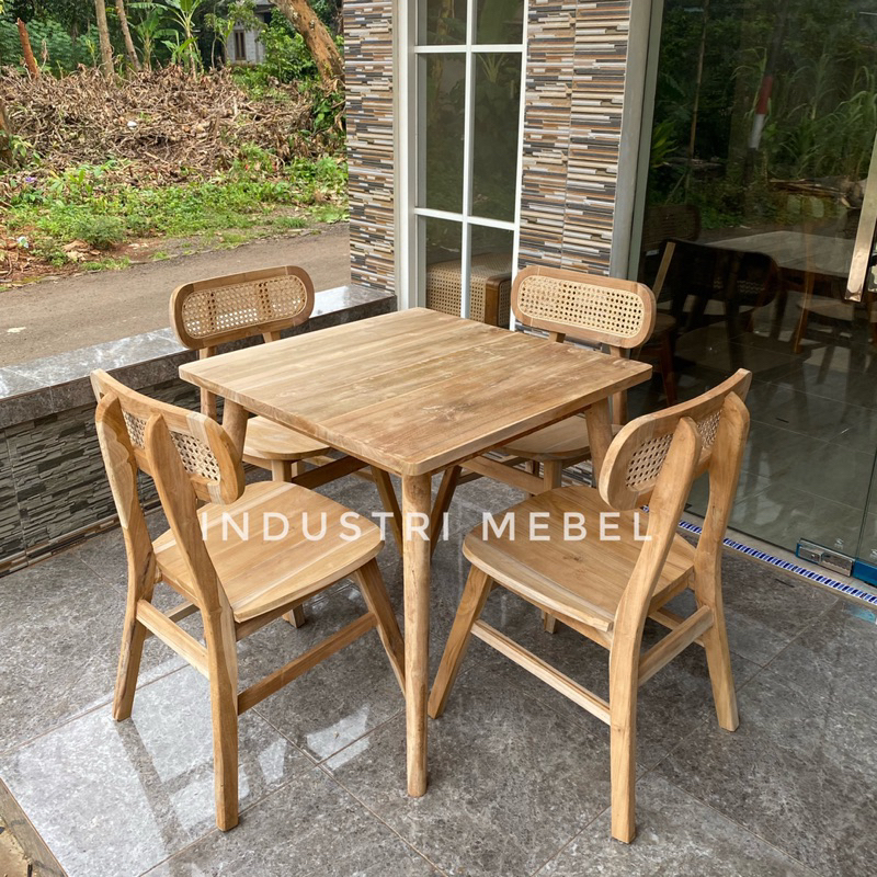 Jual PROMO !!! Set Meja Makan Kursi Ropan Rotan Jok tidak pakai Finishing - Kursi Cafe Resto ...