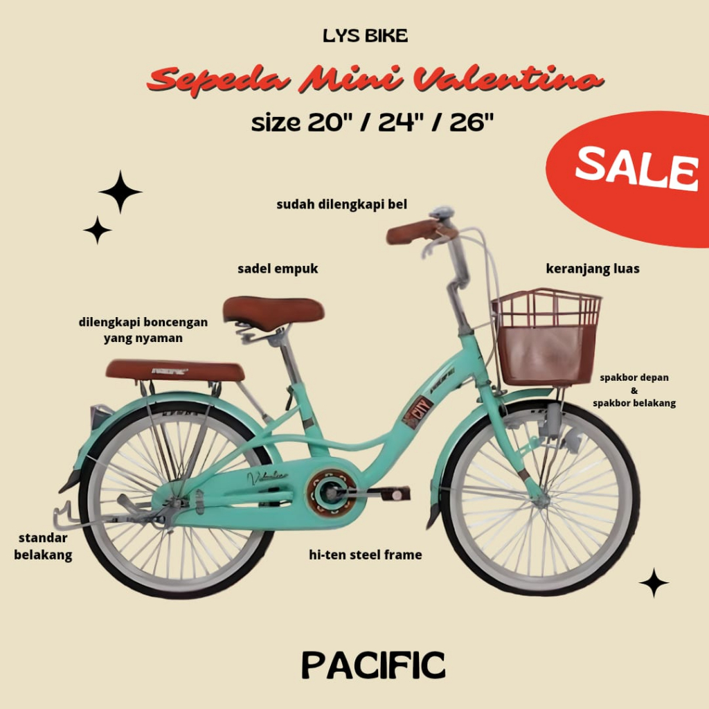 Jual Sepeda Keranjang Boncengan CTB Pacific valentino / Sepeda Cewe ...