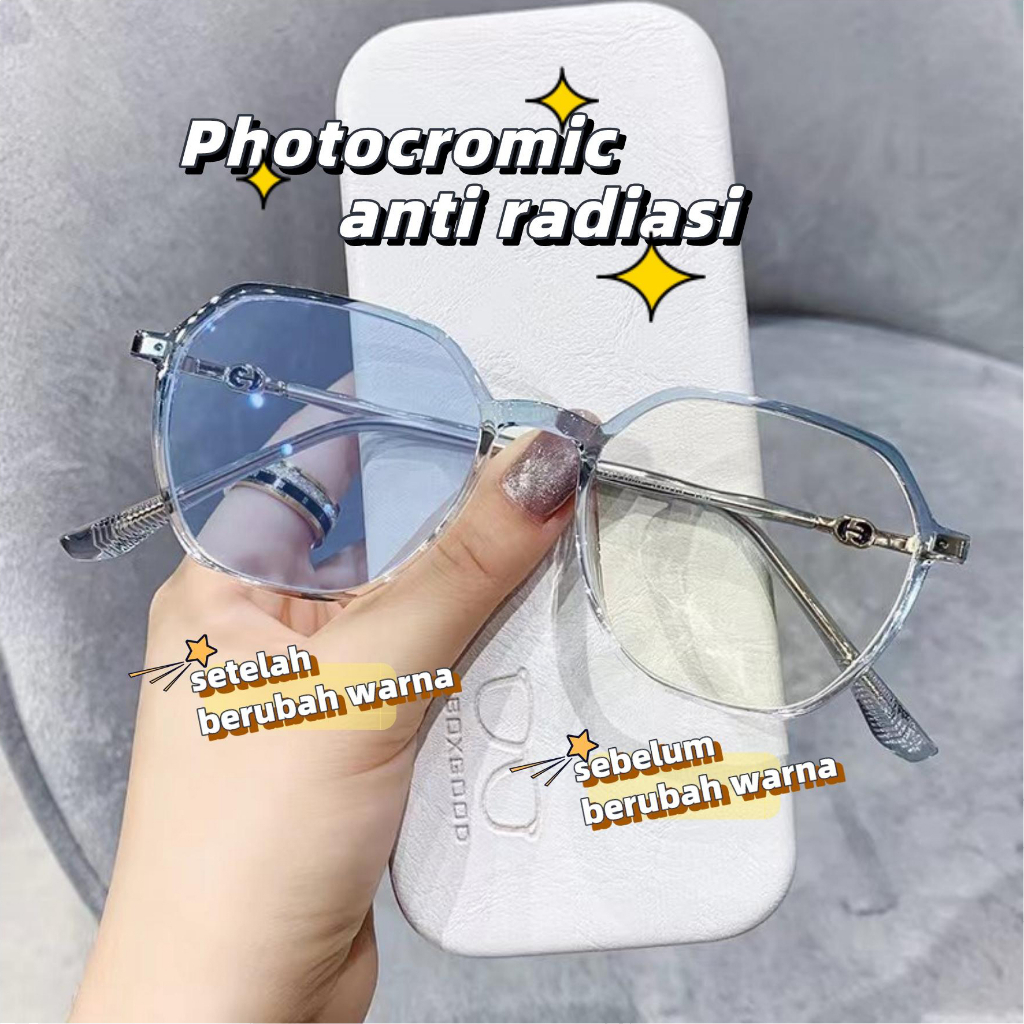Jual 【COD】Kacamata photocromic anti-radiasi biru kacamata bingkai optik TR90 gaya merah bersih ...