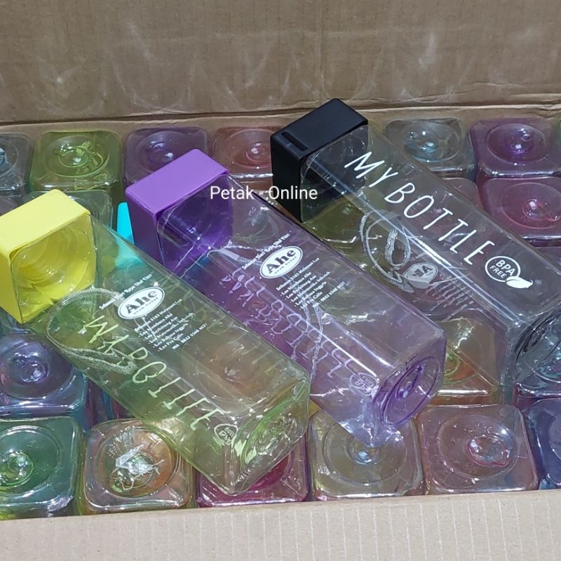 Jual 100+Sablon, Botol plastik 500 ml/ My Bottle Kotak || Tanpa Kemasan ...