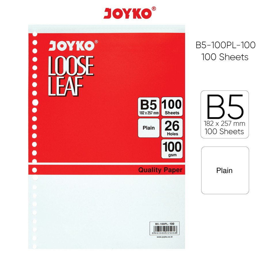 Jual Joyko Kertas Isi Binder B5 Plain 100 lembar / Loose Leaf B5-100PL-100 | Shopee Indonesia