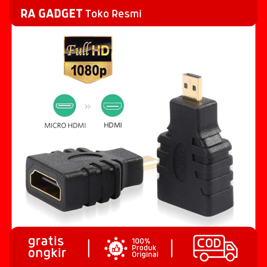 Jual Konverter Micro HDMI Male to HDMI Female Adapter Gold Plated ...