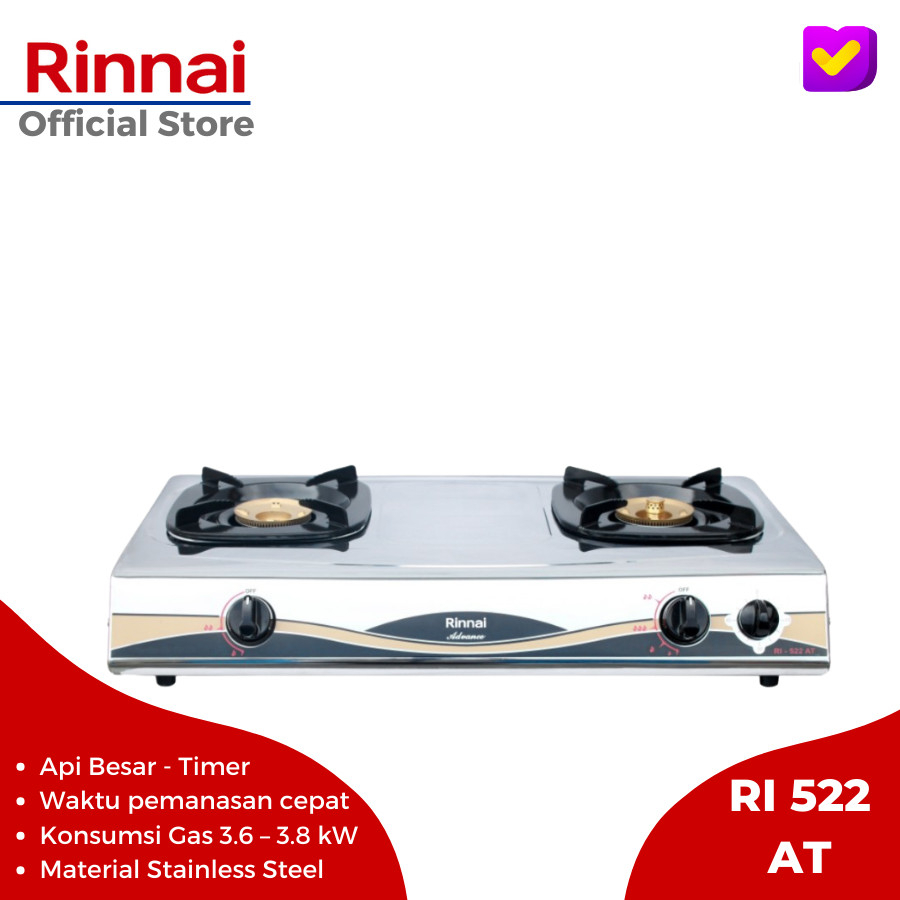 Jual Rinnai Kompor Gas 2 Tungku RI-522AT Timer | Shopee Indonesia