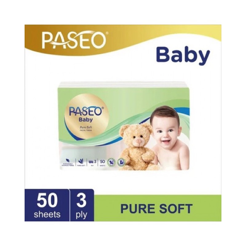Jual PASEO Baby Pure Soft Facial Tissue Travel Pack 50 Sheets 3 Ply ...
