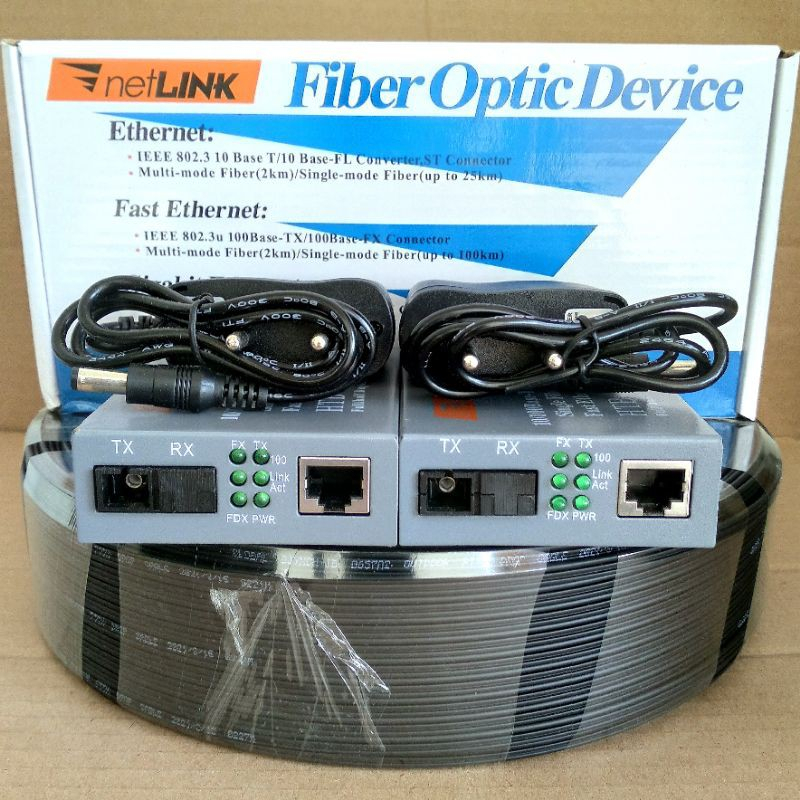 Jual Paket kabel fiber optik 50M 3 seling dan sepasang converter ...