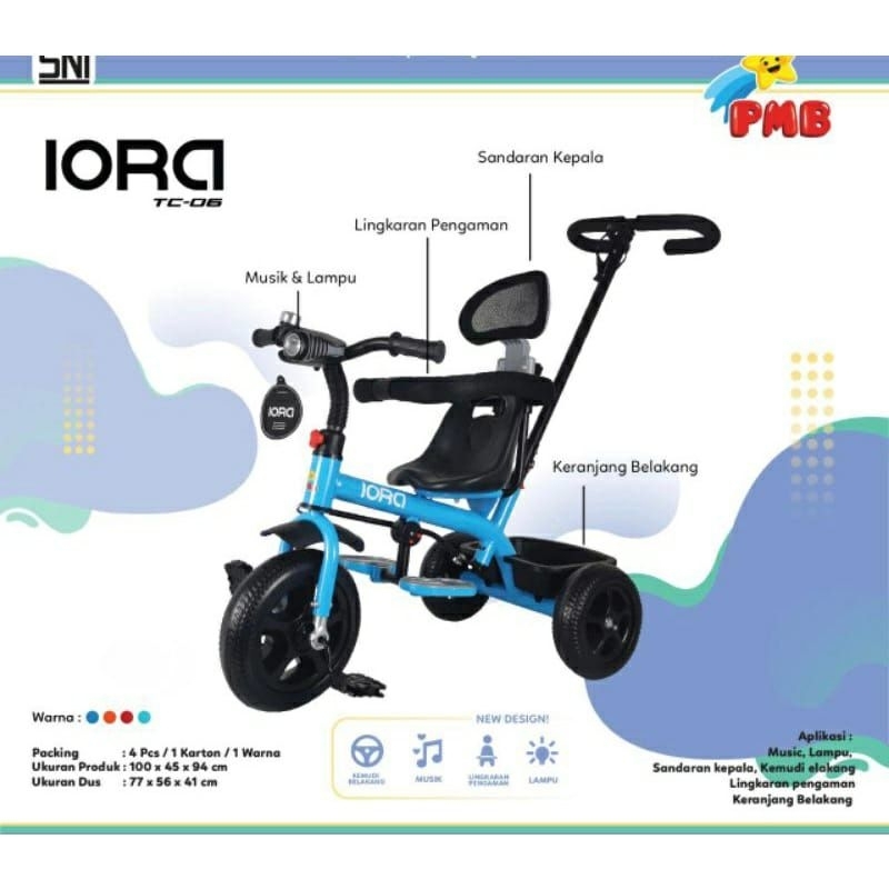 Jual BECAK DORONGAN SEPEDA RODA 3 TRICYCLE ANAK PMB IORA TC 06 MUSIK ...