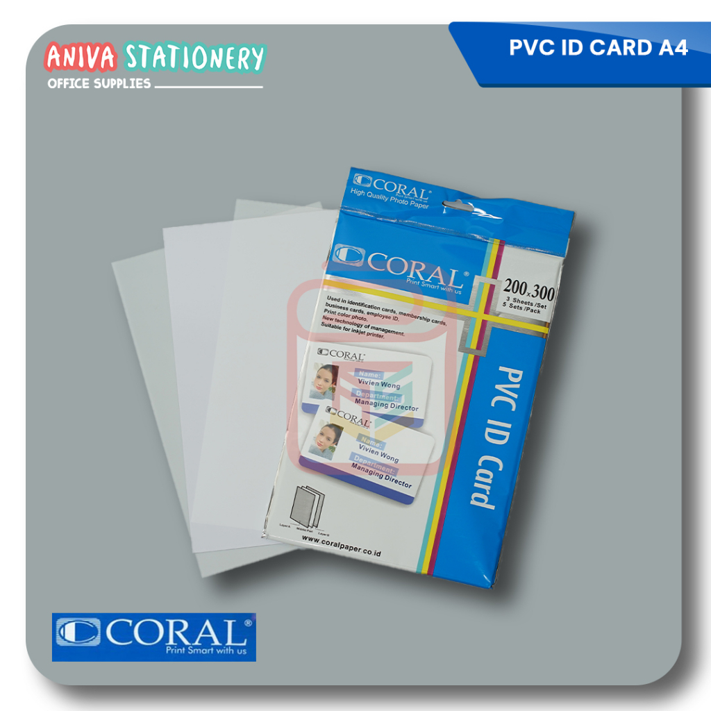 Jual Kertas PVC Bahan ID Card Instan Coral A4 isi 5 Lembar Merk Coral ...