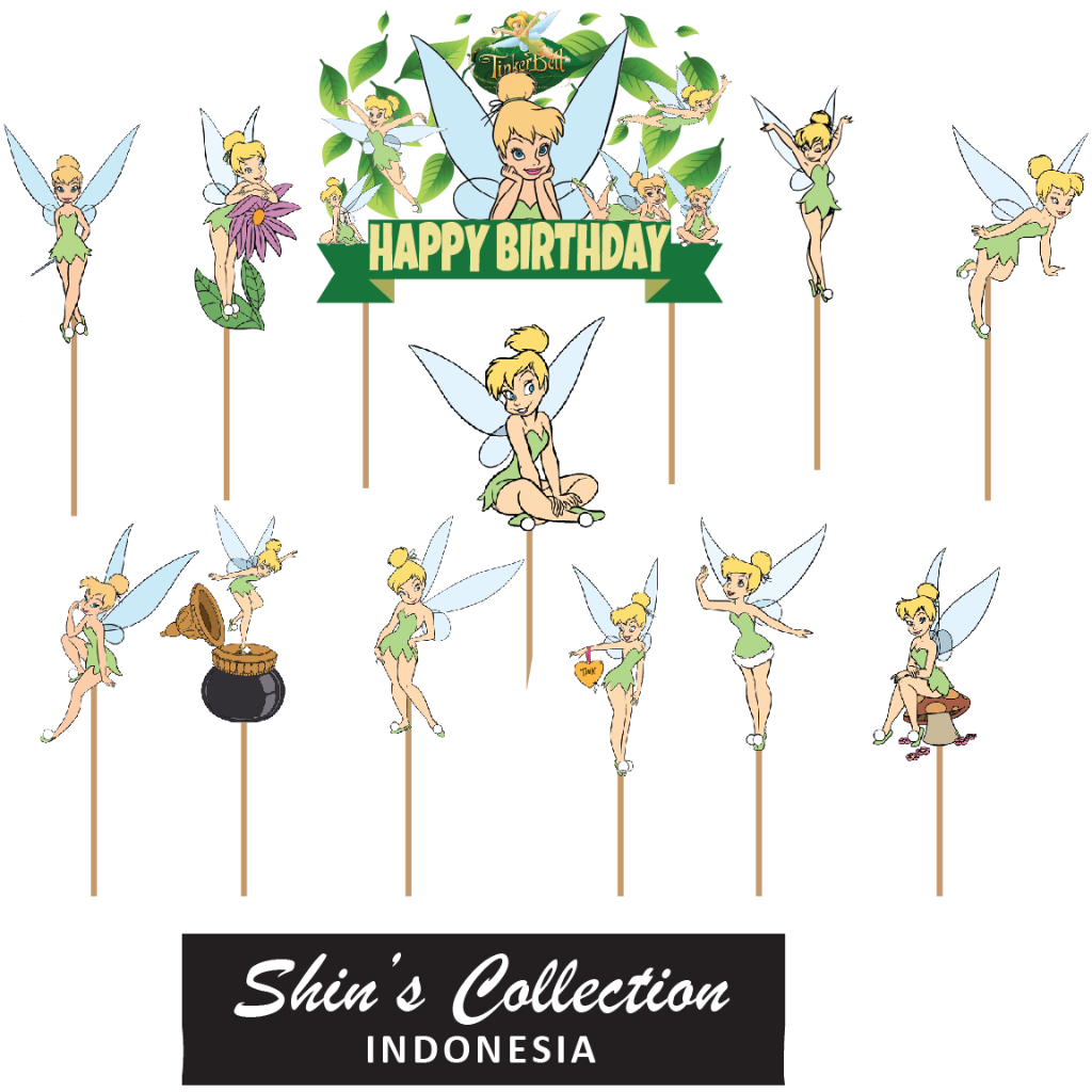 Jual Cake topper Tinkerbell Tinker Bell Solo NEW set isi 12 pcs ...