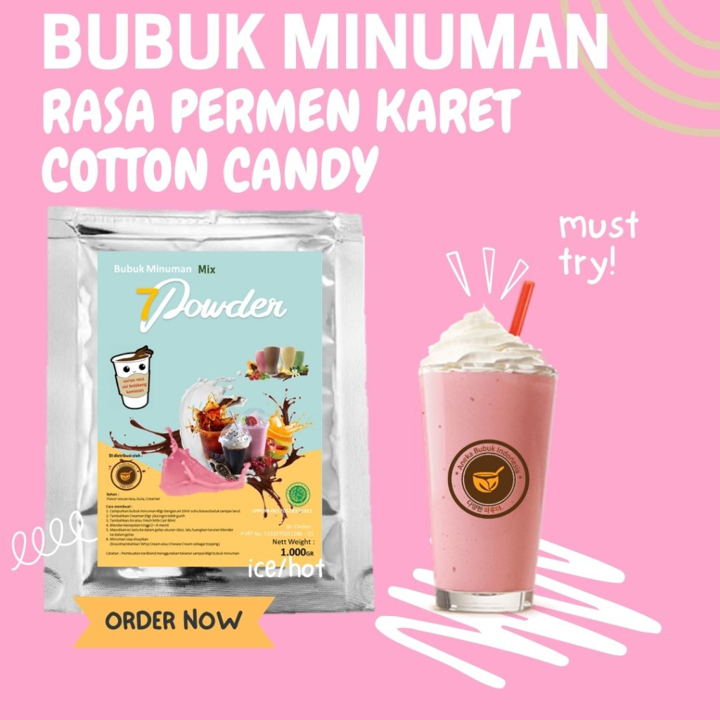 Jual BUBUK MINUMAN ES PERMEN KARET COTTON CANDY 1Kg - PINK BUBBLE GUM ...