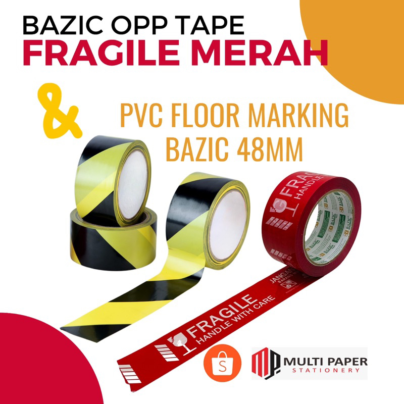 Jual Isolasi Opp Tape Fragile Merah Dan PVC Floor Marking Hitam Kuning ...