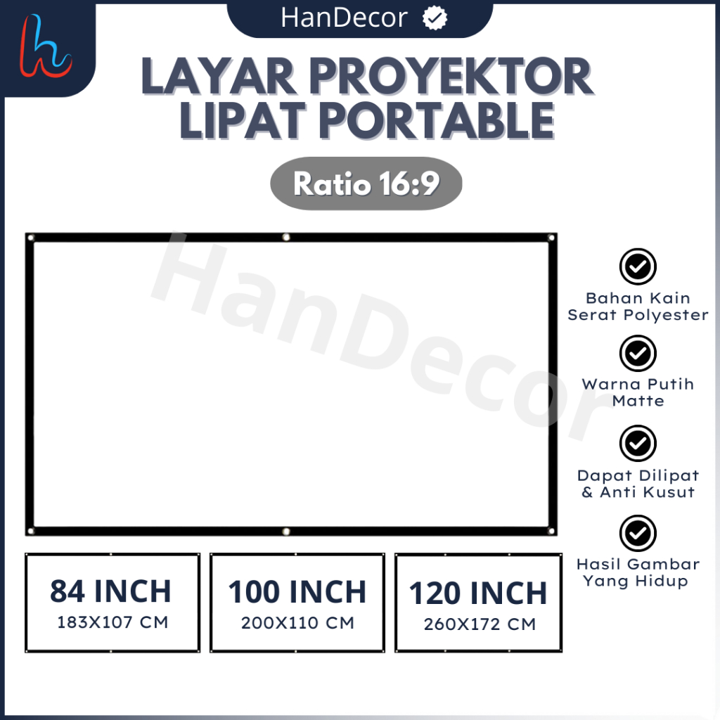 Jual Screen Proyektor | Kain Layar Proyektor Lipat Portable 100-120 ...