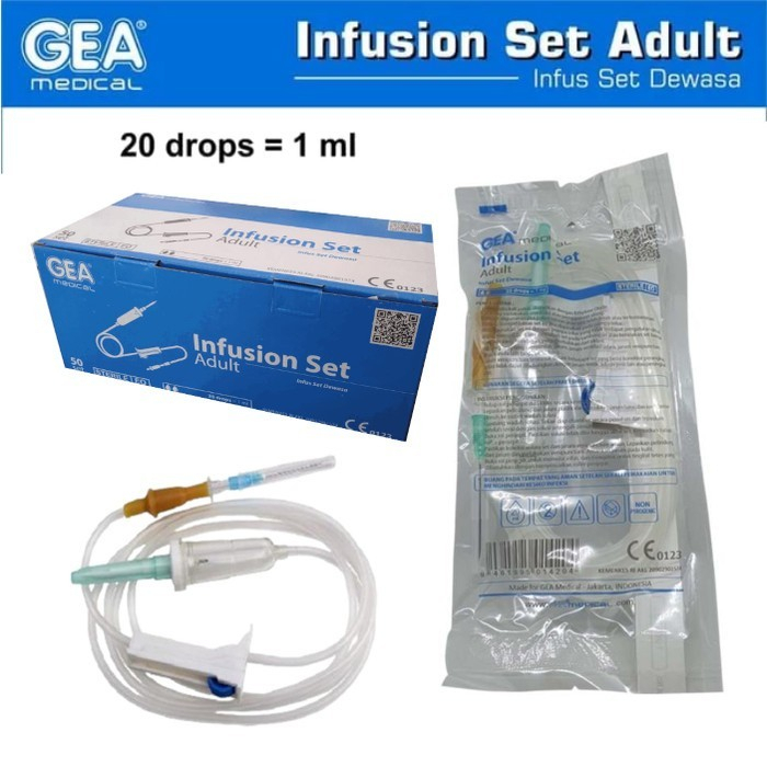 Jual Infusion Set Dewasa/ Selang Infus GEA / Infus set ( BOX Isi 50 pcs ...