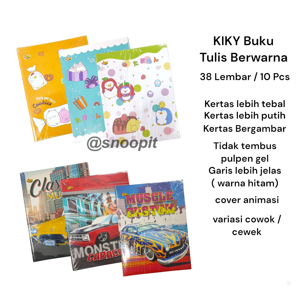 Jual Buku Tulis KIKY 38 Lembar WARNA Motif Cover Random - 1 pak ( 10 ...