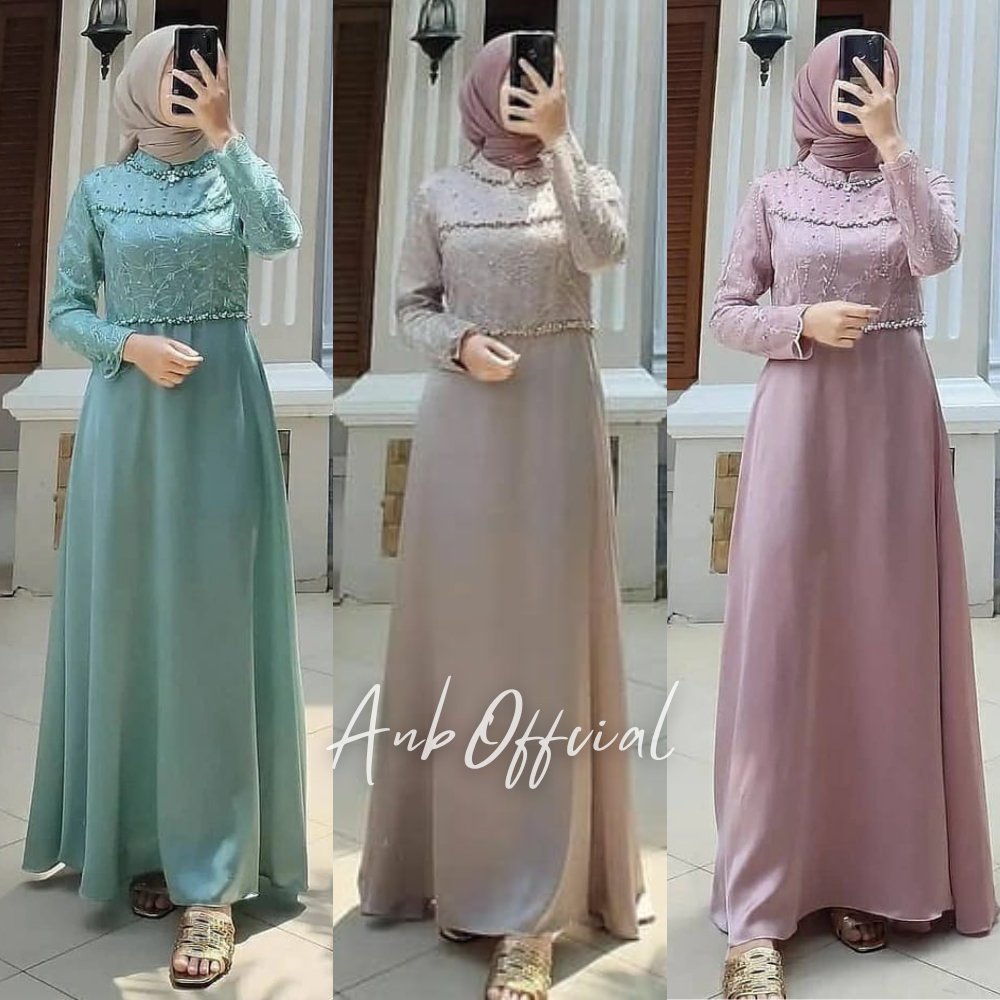 Jual PROMO TERMURAH - TIARA DRESS PREMIUM MAXY PLUS MUTIARA JAHIT TANGAN 2 TINGKAT//MATERIAL ...