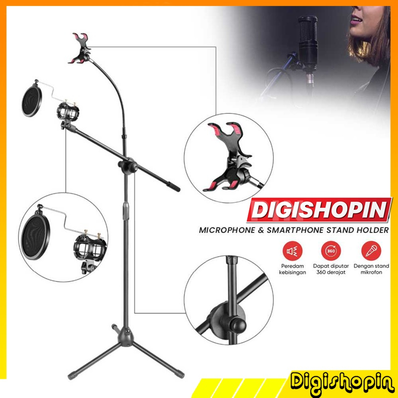 Jual Set Stand Mic Paket Tripod Microphone Dengan Penjepit Smarphone ...