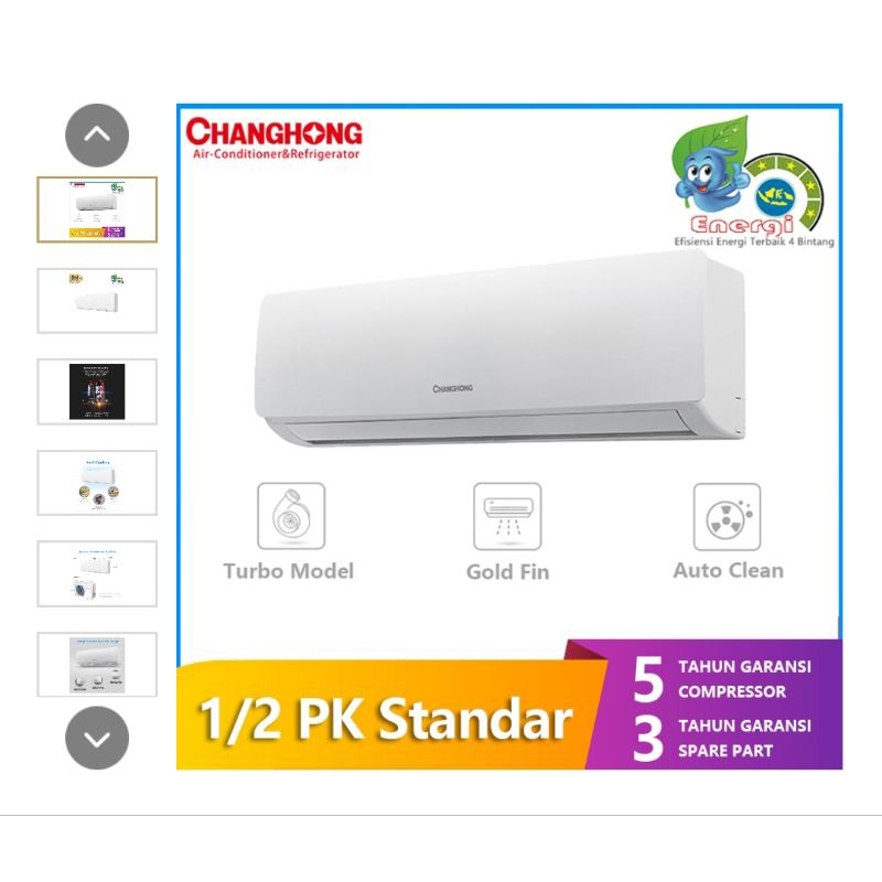 Jual ac changhong 1/2 pk turbo model 410 watt 1/2pk eco fast cooling ...