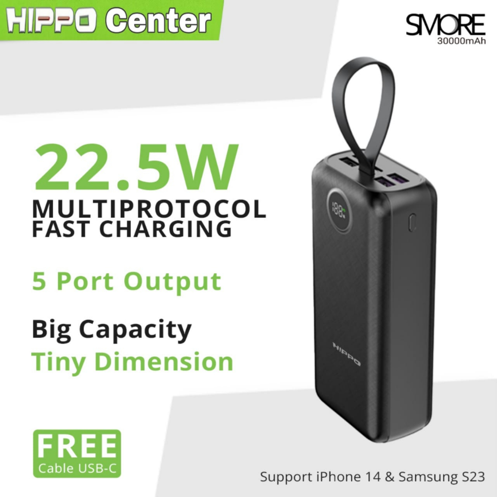 Jual Hippo Power Bank SMORE 30000mAh PD 22.5W Fast Charging 5 Port Out ...