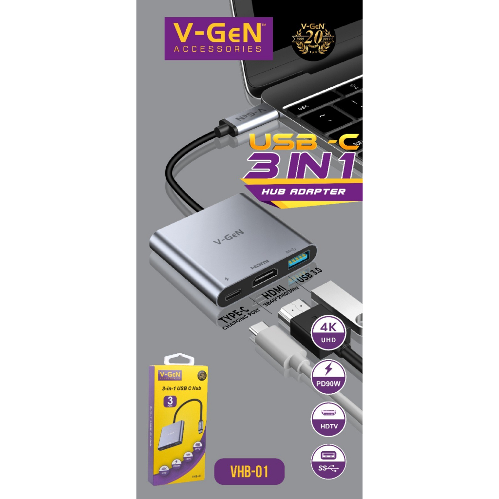 Jual USB Type C HUB V-GeN VHB-01 3 in 1 USB 5Gbps Type C PD 90W HDMI 4K | Shopee Indonesia