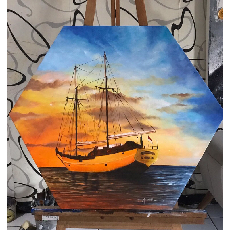 Jual lukisan kapal layar uk. diameter 70cm | Shopee Indonesia