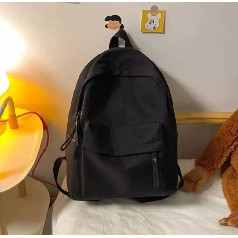 Jual Ransel pria wanita, tas sekolah, backpack hitam polos canvas / Tas ...