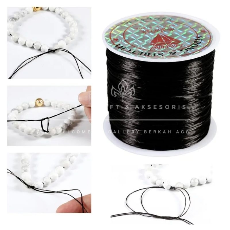 Jual Tali Benang Karet Elastis 60 Meter/Roll Hitam Putih Ukuran 0,6 Mm ...