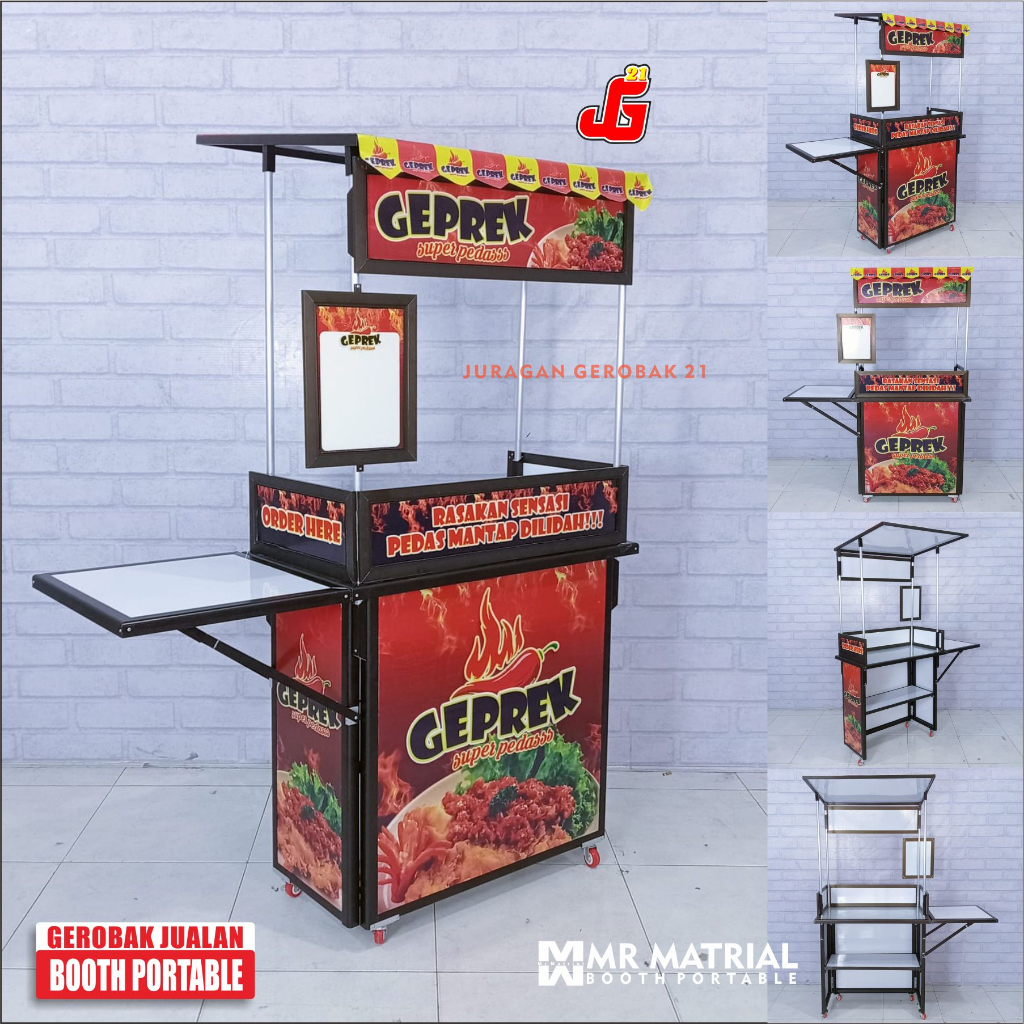 Jual Booth Portable Tulang Hitam Sekat Atap meja Samping Gerobak Lipat ...