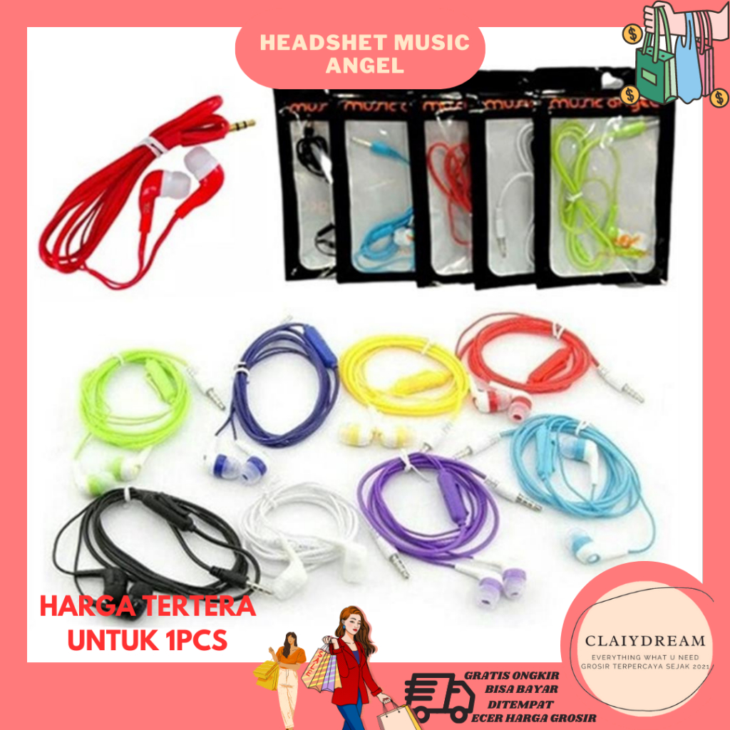 Jual CLAIYDREAM HEADSET MUSIC ANGEL NON MIC EARPHONE SUPER BASS JACK 3 ...