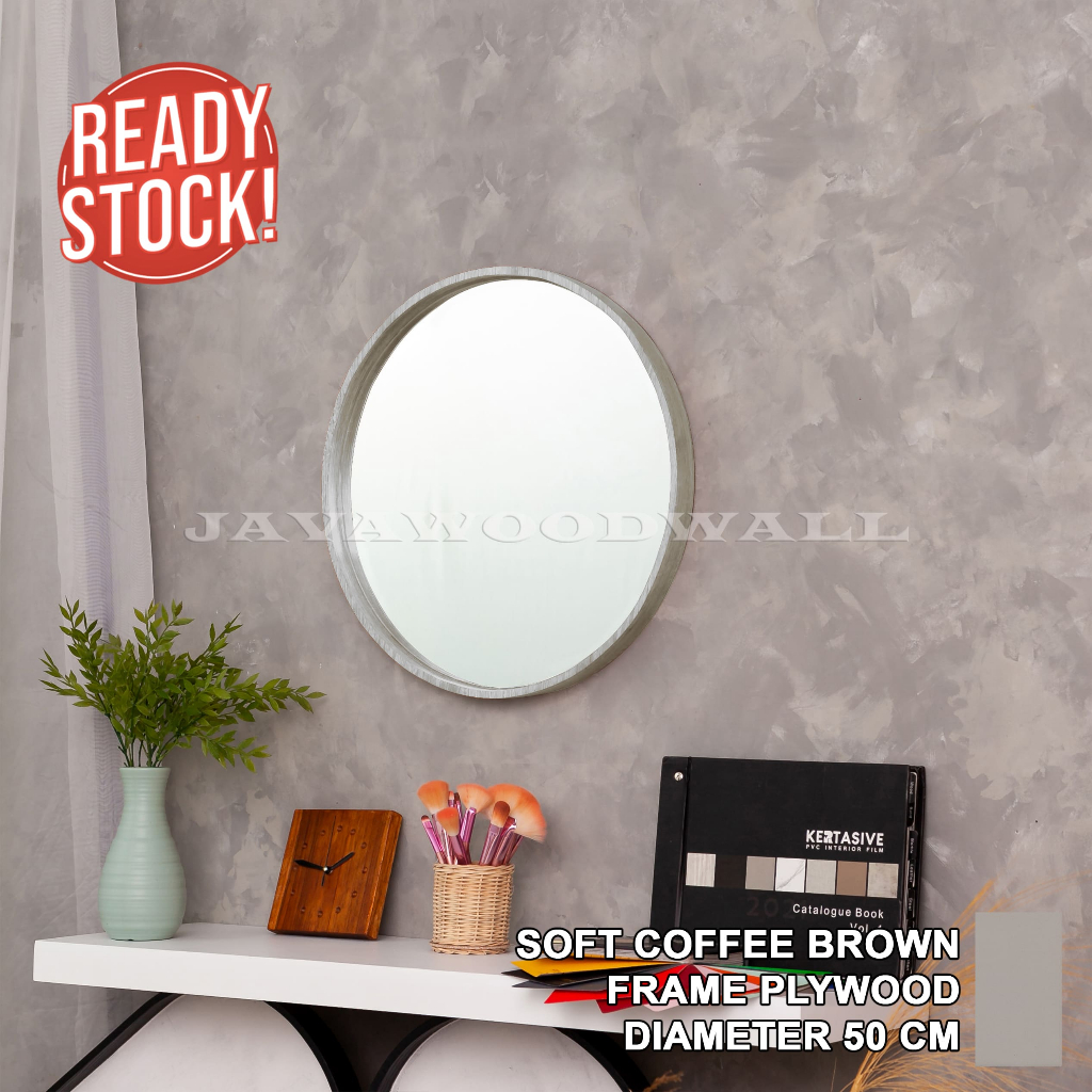 Jual CERMIN DINDING BULAT DIAMETER 50 CM FRAME PLYWOOD | SOFT BROWN ...