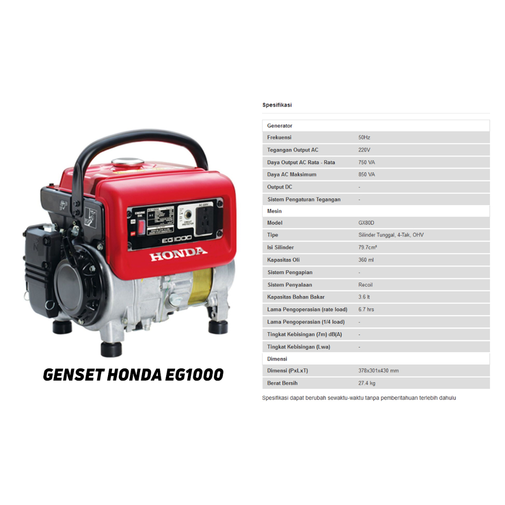 Jual Mesin Generator Set Genset Honda EG1000 | Shopee Indonesia