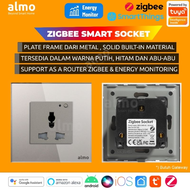 Jual ALMO Tuya ZigBee Smart Socket Universal Version Power Monitoring Home Automation IoT ...