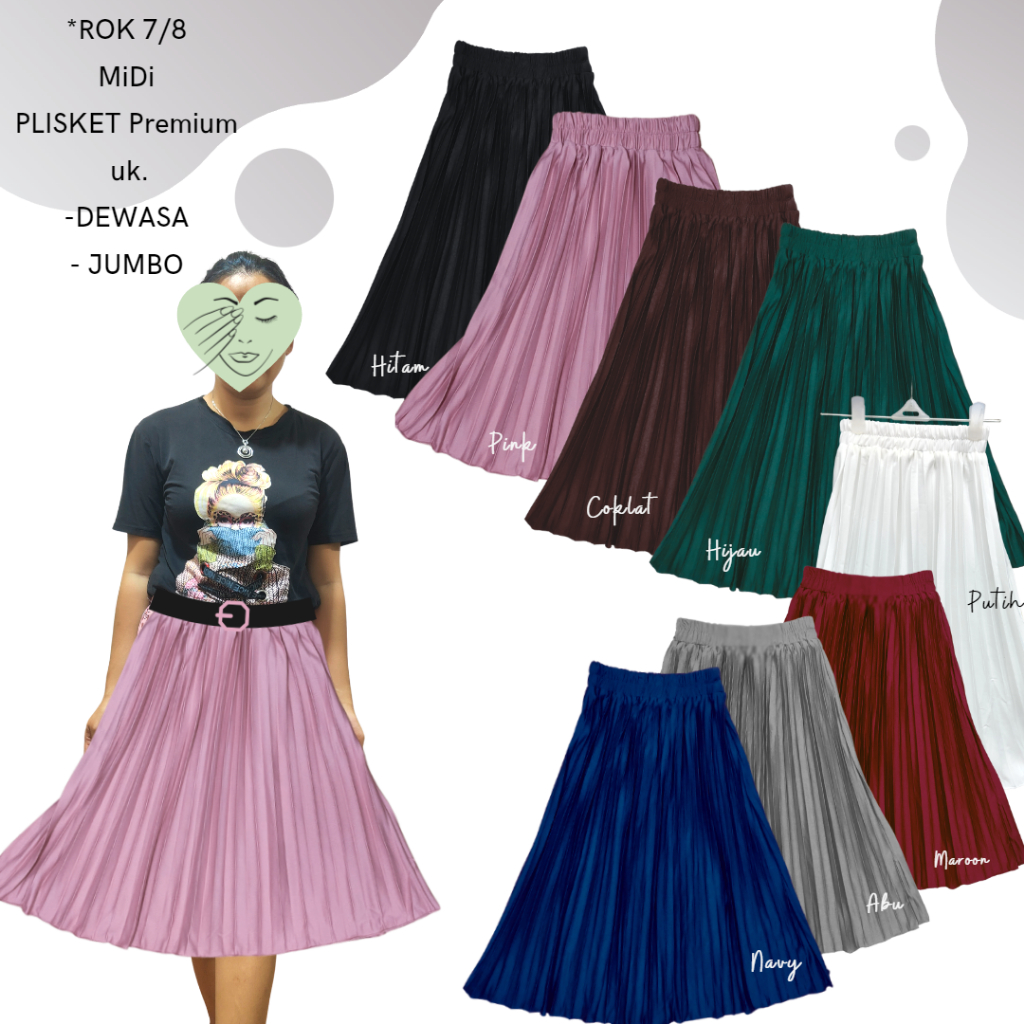 Jual AM27 ROK 7/8 MIDI BIG SIZE - ROK PENDEK Plisket Payung - Dewasa ...