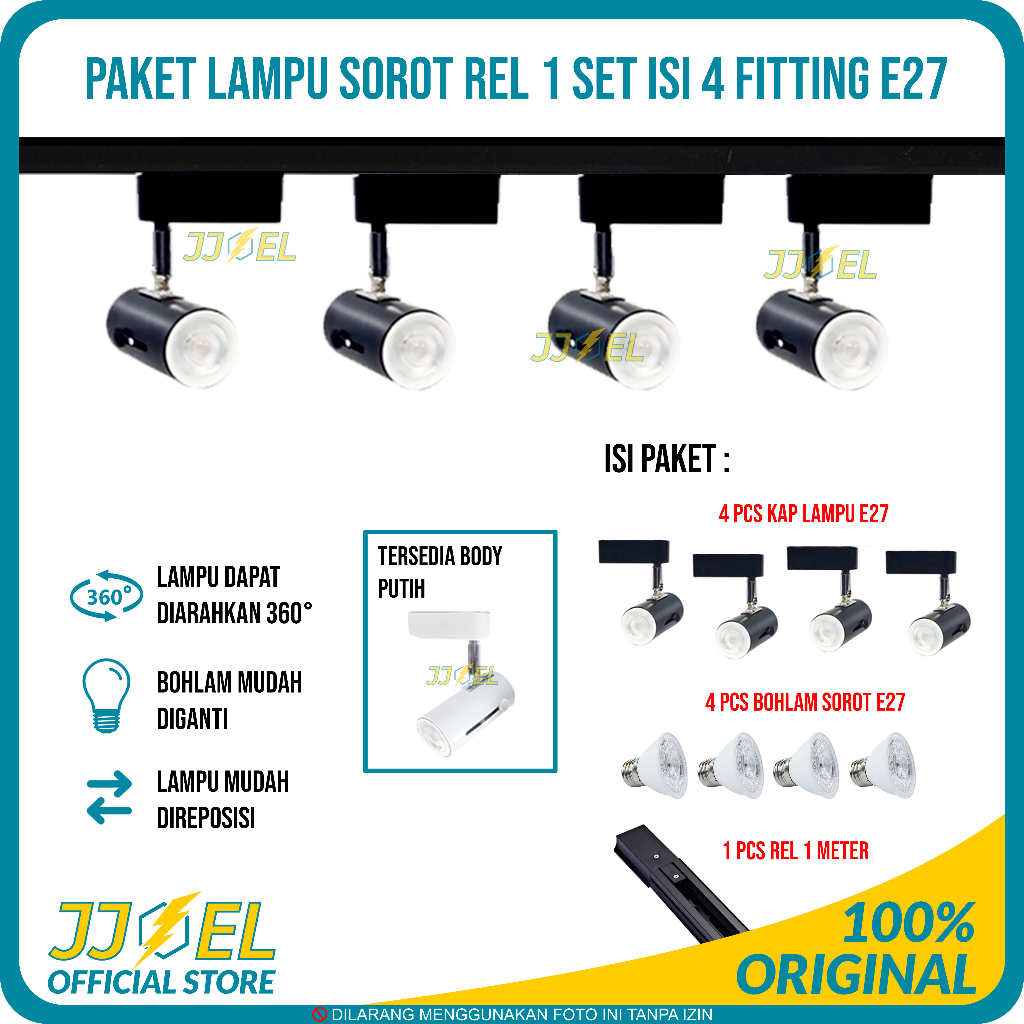 Jual Paket Lampu Rell Track LED 1 Set isi 4 Lampu Sorot Tracklight Rel Spotlight Bohlam Bisa ...