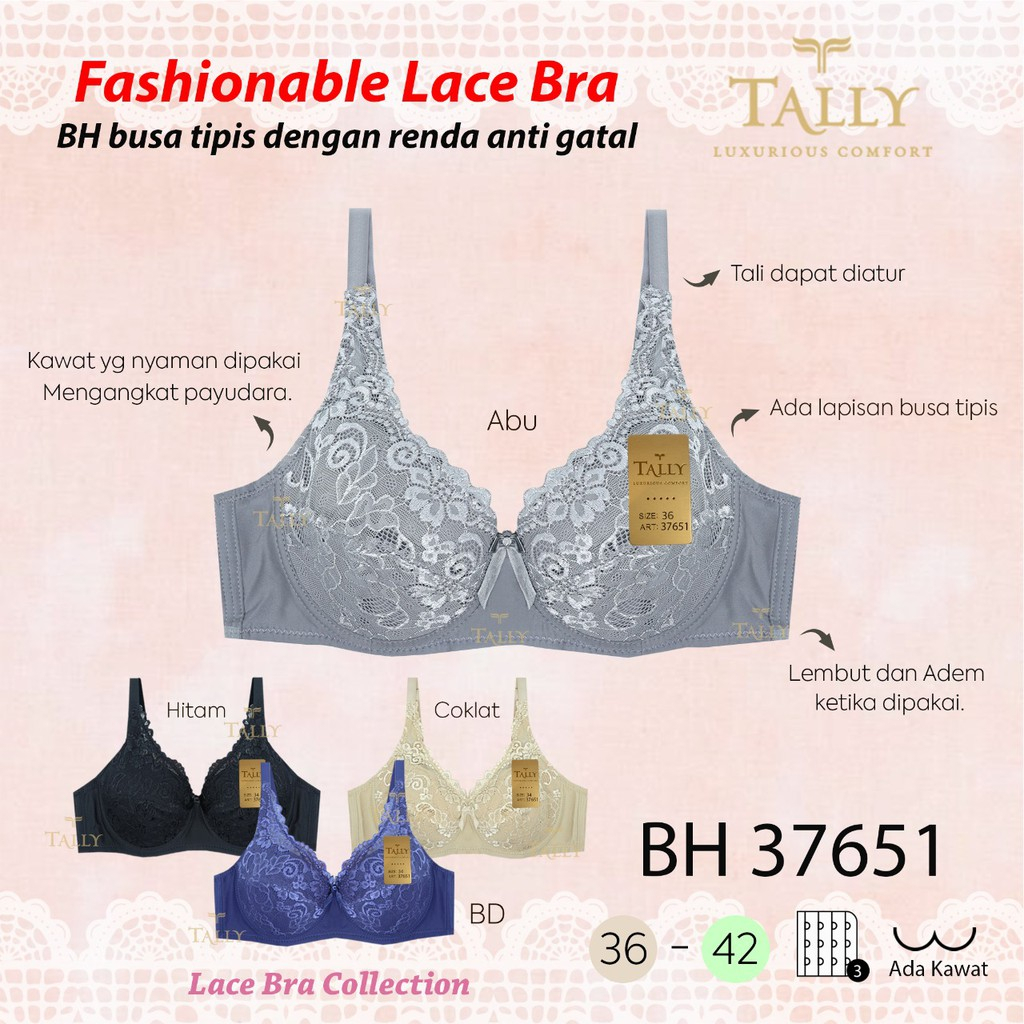 Jual TALLY BRA BH 37651 | TANPA BUSA | ADA KAWAT | CUP C | SIZE 36 - 42 | BAHAN RENDA | Shopee ...