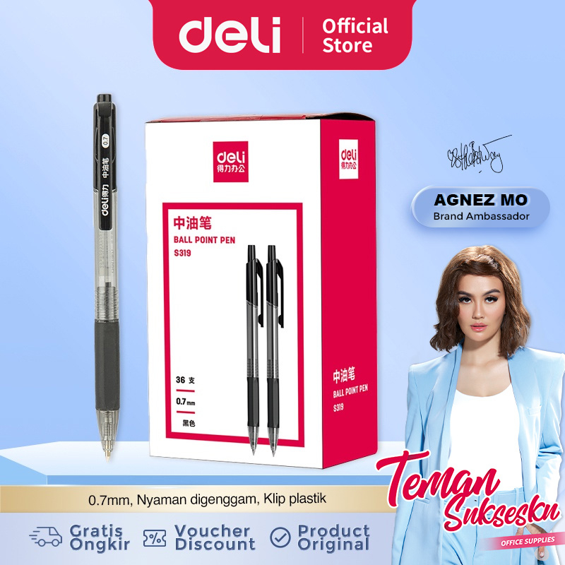 Jual Deli Ballpoint Pen / Pulpen Bolpoin 0.7mm Tinta Hitam Penulisan Halus S319 | Shopee Indonesia