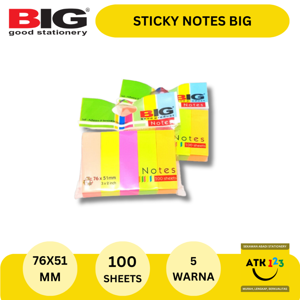 Jual Post It / Sticky Note / Sign Here Merk BIG Ukuran 76x51mm Warna ...