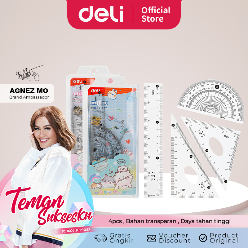 Jual Deli Set Penggaris Drafting 4pcs 15cm Penggaris Set Persegi Busur ...