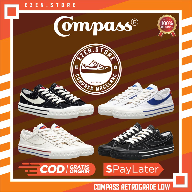 Jual SEPATU COMPASS RETROGRADE LOW BLACK WHITE CREAM WHITE BLUE DOUBLE ...