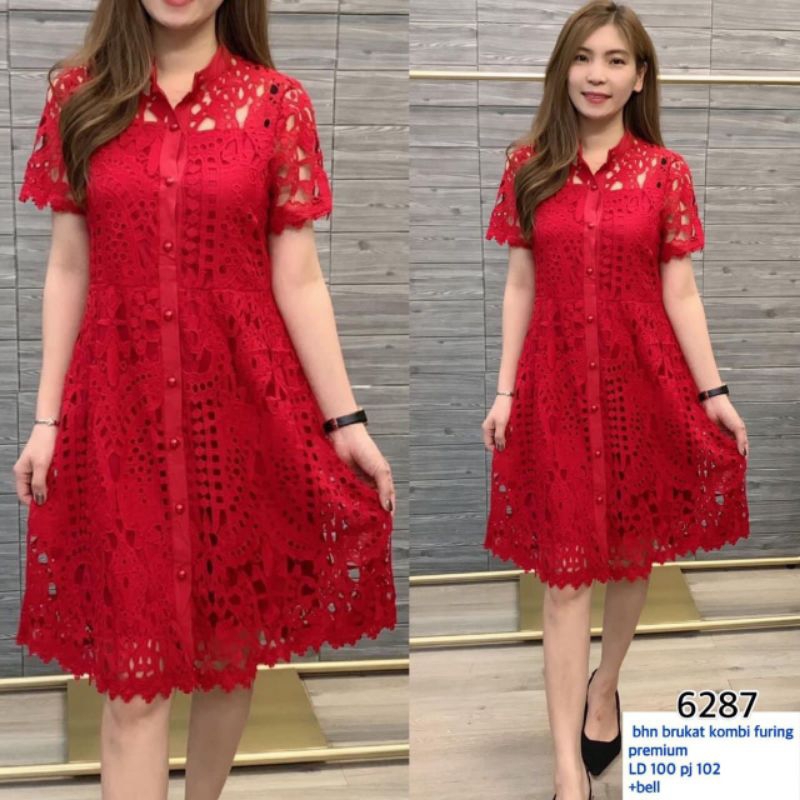 Jual Dress full brukat kancing hidup 6287 Premium super bahan bagus ...