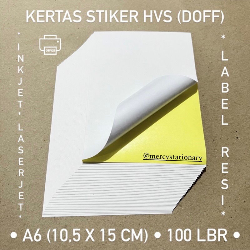Jual 100 Lembar - Kertas Stiker HVS A6 Doff Label Sticker Resi Olshop ...