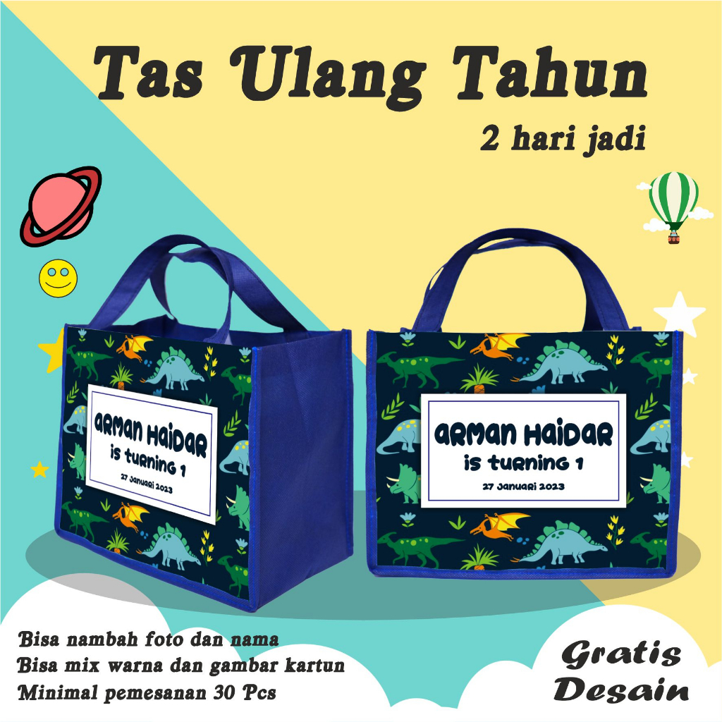 Jual TAS ULTAH BERKARAKTER DINOSAURUS/TAS JINJING NGGAK RIBET/GOODIE ...