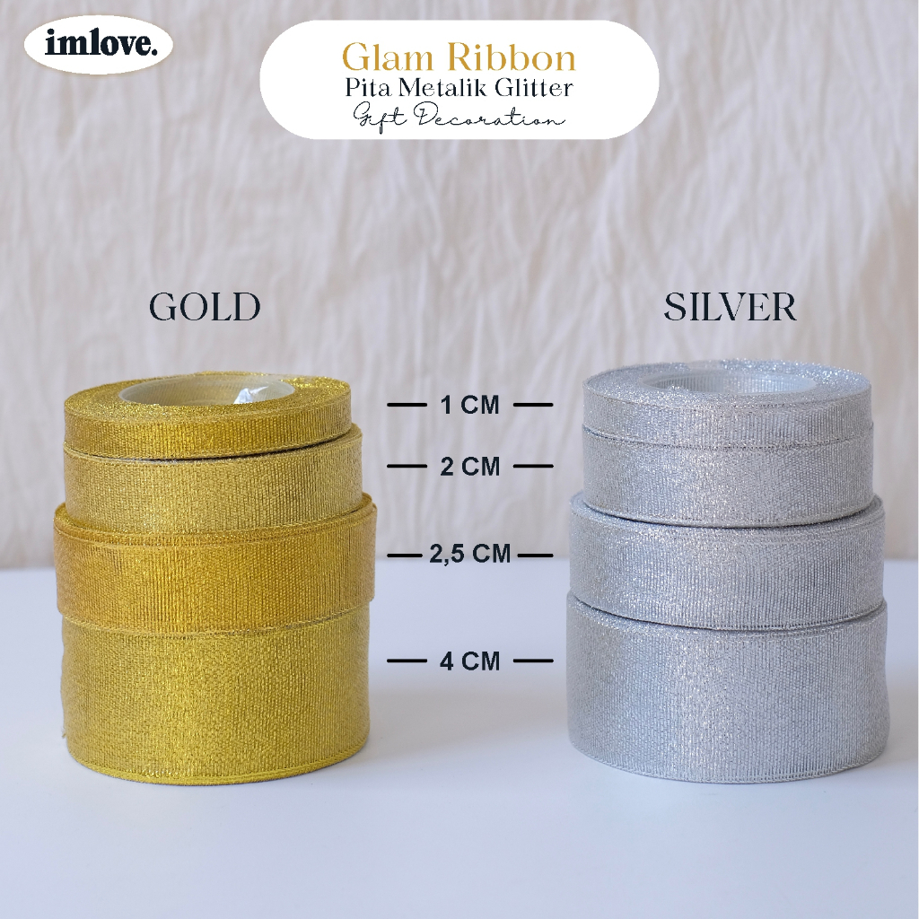 Jual Glam Ribbon Pita Emas Perak Pita Metalik Gold & Silver Glitter ...