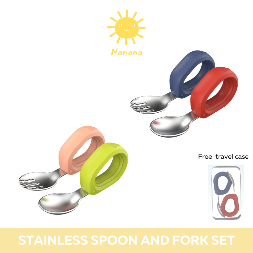 Jual Nana Stainless Spoon and Fork set sendok makan anak training ...