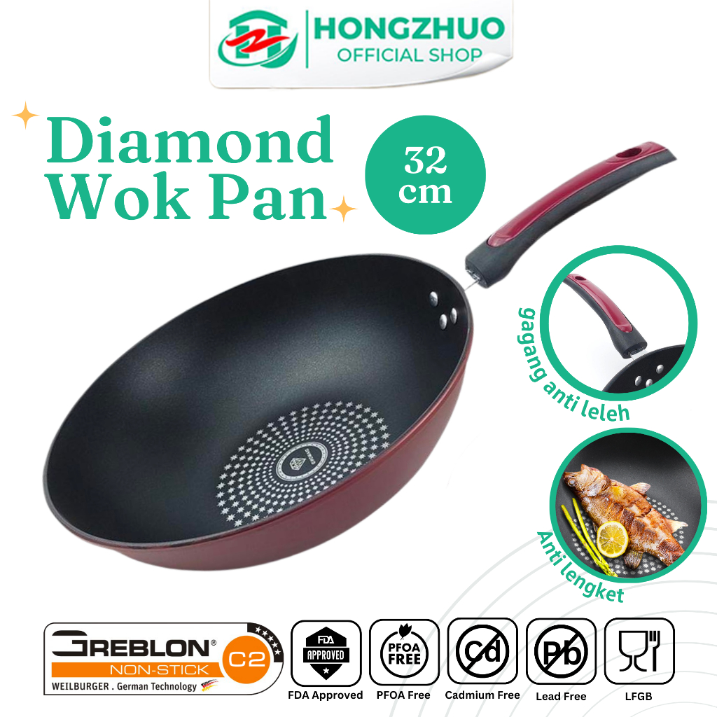 Jual Tifale by Hongzhuo Wajan Penggorengan Anti Lengket Batu Medis Ukuran 32 CM Diamond Wok Pan ...