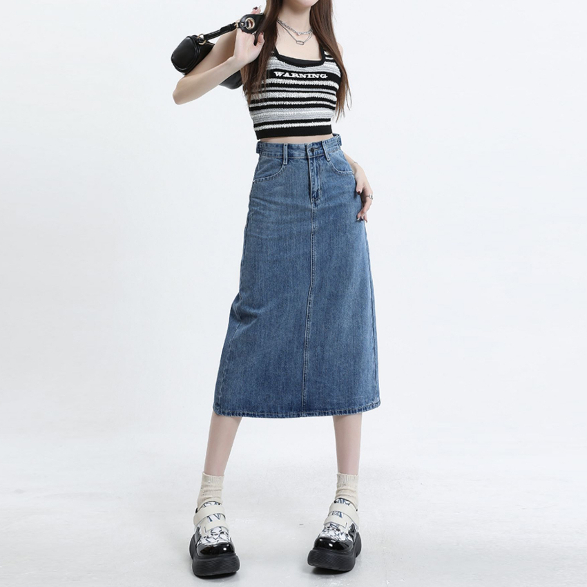 Jual Rok Jeans Highwaist Rok A-Line Biru Import | Shopee Indonesia